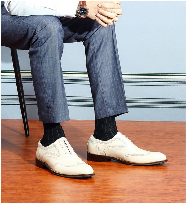 Mens Leather White Wingtip Oxford Shoes – SGAN